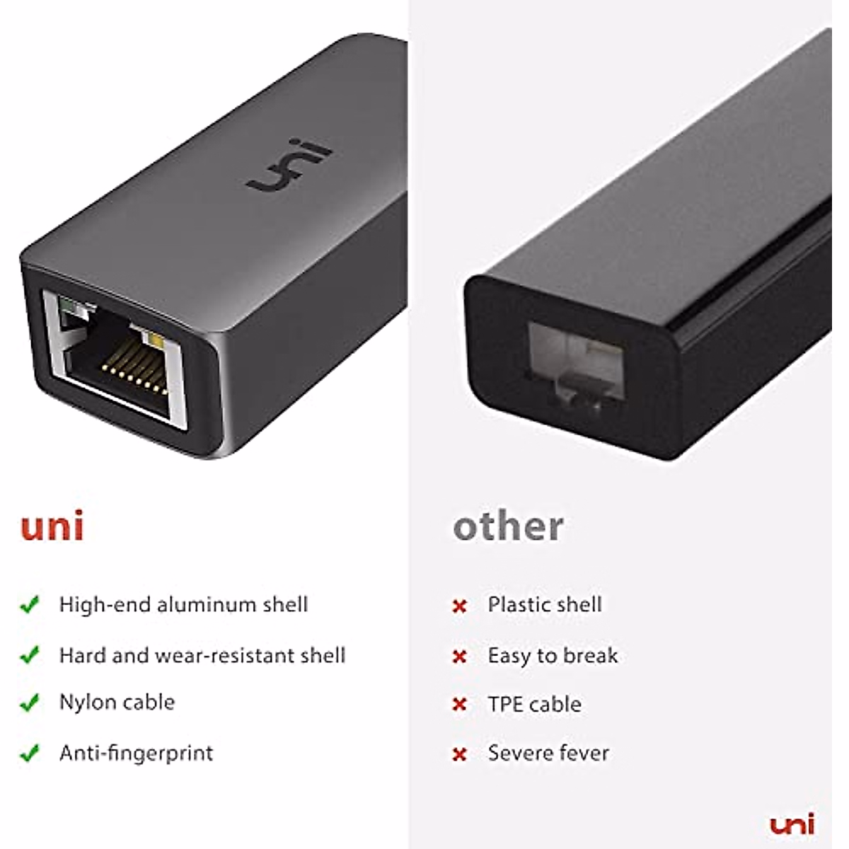 USB to Ethernet Adapter, uni Driver Free USB 3.0 to 100/1000 Gigabit Ethernet LAN Network Adapter, RJ45 Internet Adapter Compatible with MacBook, Surface, Laptop PC with Windows, XP, Vista, Mac/Linux