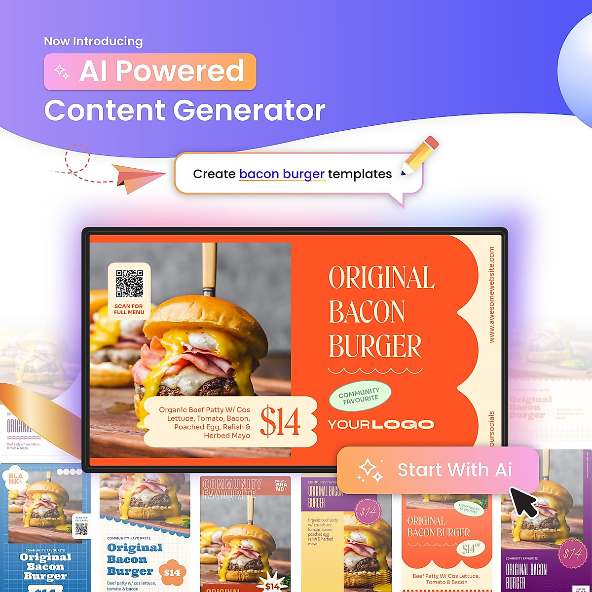 Mandoe Premium Digital Signage Displays - Digital Signage Player for Digital Menu Board, Electronic Menu Board and Digital Message Board. World-Class Templates & Easy To Use Setup