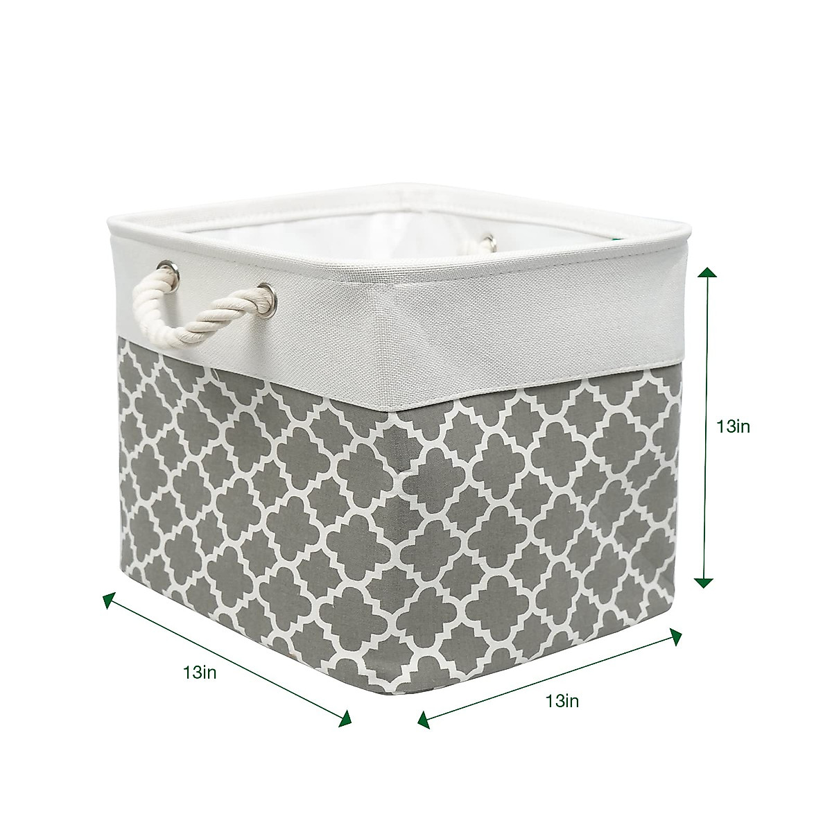 Cozyaver Storage Baskets for Shelves, 13'' x 13'' x 13'' Cube Organizing Closet Nursery Toy Decorative Linen Fabric Organizers with Cotton Handles, 3 Pack Grey Clover