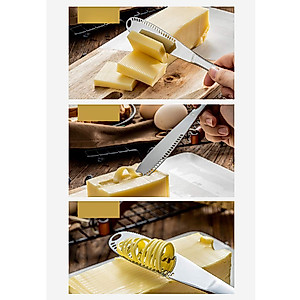 AXIAOLU Stainless Steel butter Spreader Knife, 3-in-1 Kitchen Gadgets, Curler, Butter Grater, Multifunctional Chopping Slot with Serrated Edge (Silver, 4)