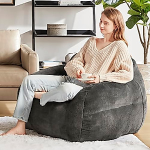 Codi Comfy Bean Bag Chair for Bedroom, Giant BeanBag Sofa - Large and Lazy Lounge Chairs for Adults and Teens - Fluffy Faux Fur with Memory Foam Filler Included - Grey
