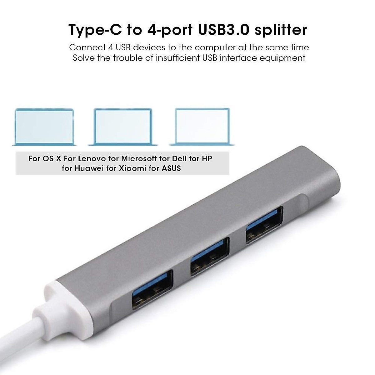 Extender Dock Adapter Type-C to 4-Port USB 3.0 Hub Aluminum Alloy Docking Station Compact Size Long Service Life(gray)