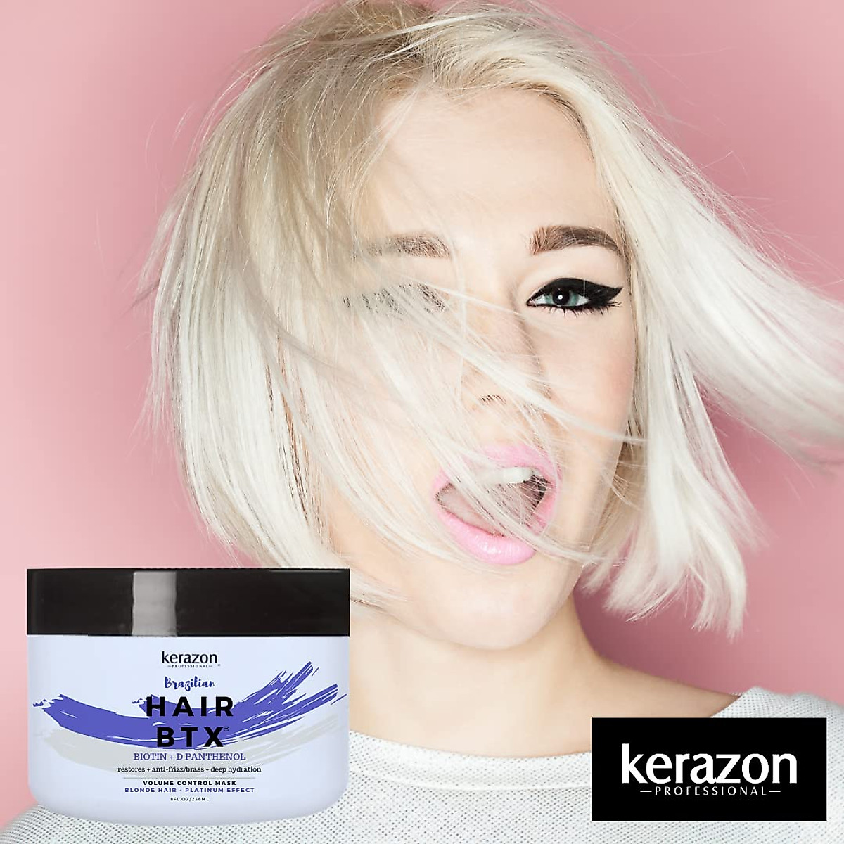KERAZON Blonde Brazilian Hair BTX Treatment Purple Mask Platinum Effect & Silver Hair Providing Smoothing, Deep Hydration, Anti-Brass, Shine, Softness, Volume & Frizz Control