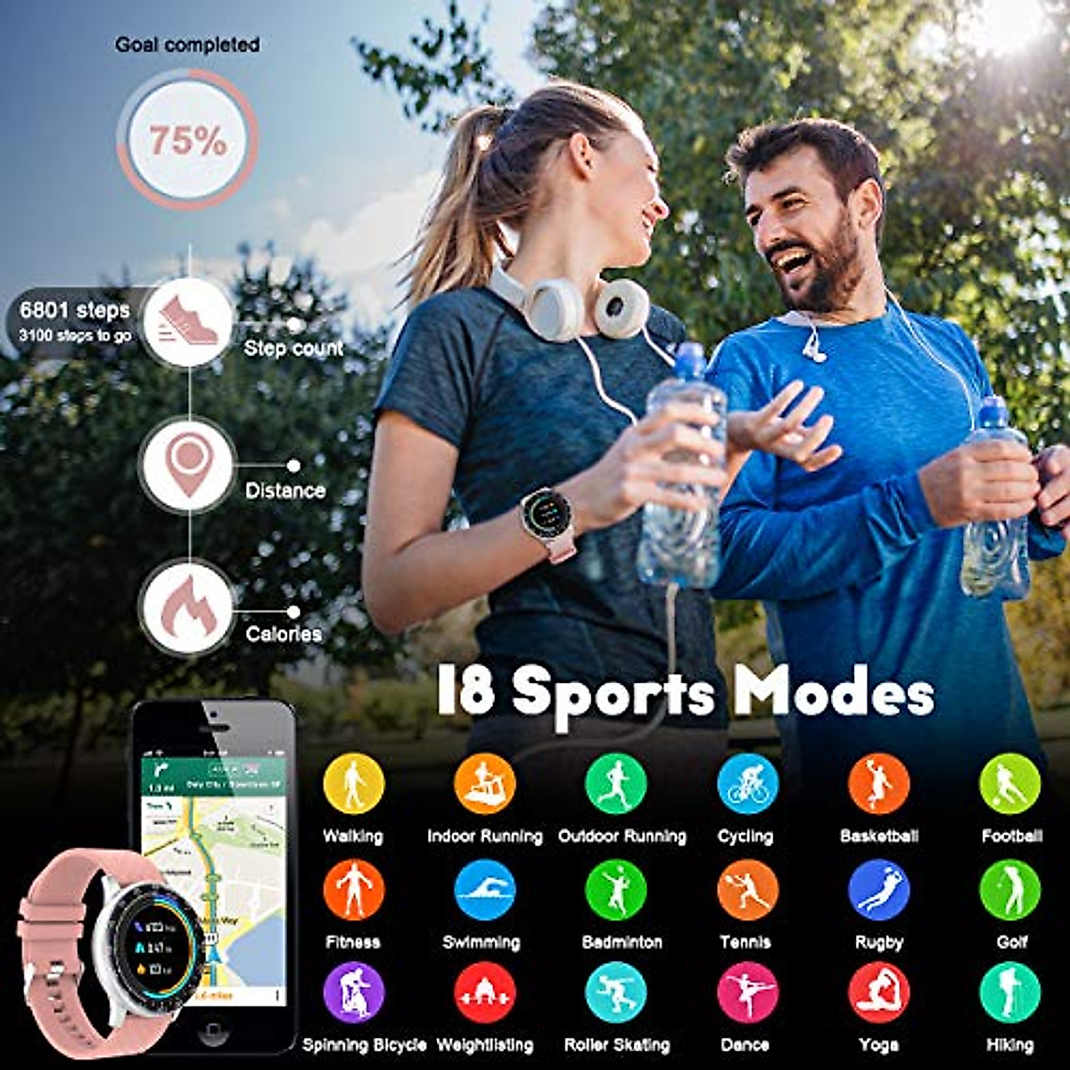 Peakfun Smart Watch with Heart Rate Blood Pressure Monitor IP67 Waterproof Bluetooth Smartwatch Smart Sports Activity Tracker Watch for Men Women Kids Android iOS Phones Pink