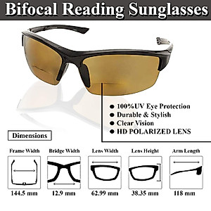 Fiore La Jolla Bifocal Polarized Reading Sunglasses TR90 Readers for Men and Women [Black/Brown, 2.00]