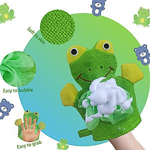 Kids Bath Mitts Loofah for Kids 2 Pack Exfoliating Glove Body Scrubber for Shower Wash Cute Design Gloves, Easy to Lather