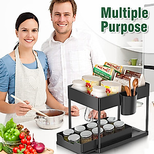 Under Sink Organizers and Storage 2 Tier Under Cabinet Organizer Bathroom Under Sink Storage for Kitchen with Sliding Drawers, Hooks, Multi-purpose Pull Out Under the Sink Organizer and Storage