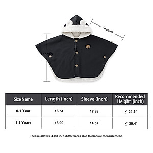 pureborn Toddler Boys Girls Hooded Poncho Cape Cloak Fleece Coat Snowsuit Winter Outfit 1-3 Years Dark Grey Bear