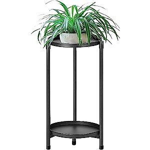 Plant Stand Indoor Outdoor 2 Tier Metal Plant Shelf Rack for Plants Multiple Tiered Flower Pot Stands Holder - Small Iron Potted Planter Shelves for Patio Corner Balcony Garden - Black, 2ft Tall