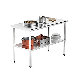ROVSUN 48'' x 24'' Stainless Steel Table for Prep & Work,Commercial Worktables & Workstations,Heavy Duty Metal Table with Adjustable UnderShelf for Kitchen, Restaurant,Home,Hotel,Outdoor