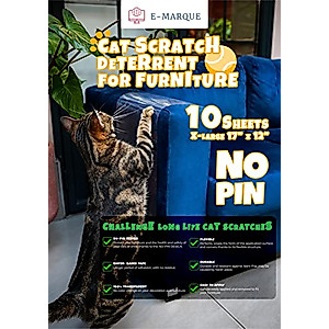 Cat Scratch Furniture Protector- No Pin | Pet Repellent for Couch | One Side Tape Sheets, 17x12 Inches E-MARQUE (Pack of 10)