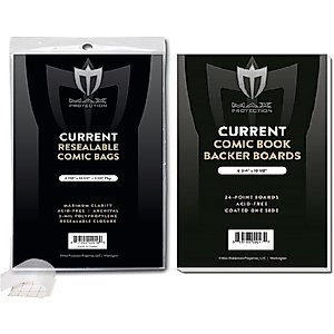 (1000) Current Size RESEALABLE Ultra Clear Comic Book Bags and Boards - by Max Pro (Qty= 1000 Bags and 1000 Boards)