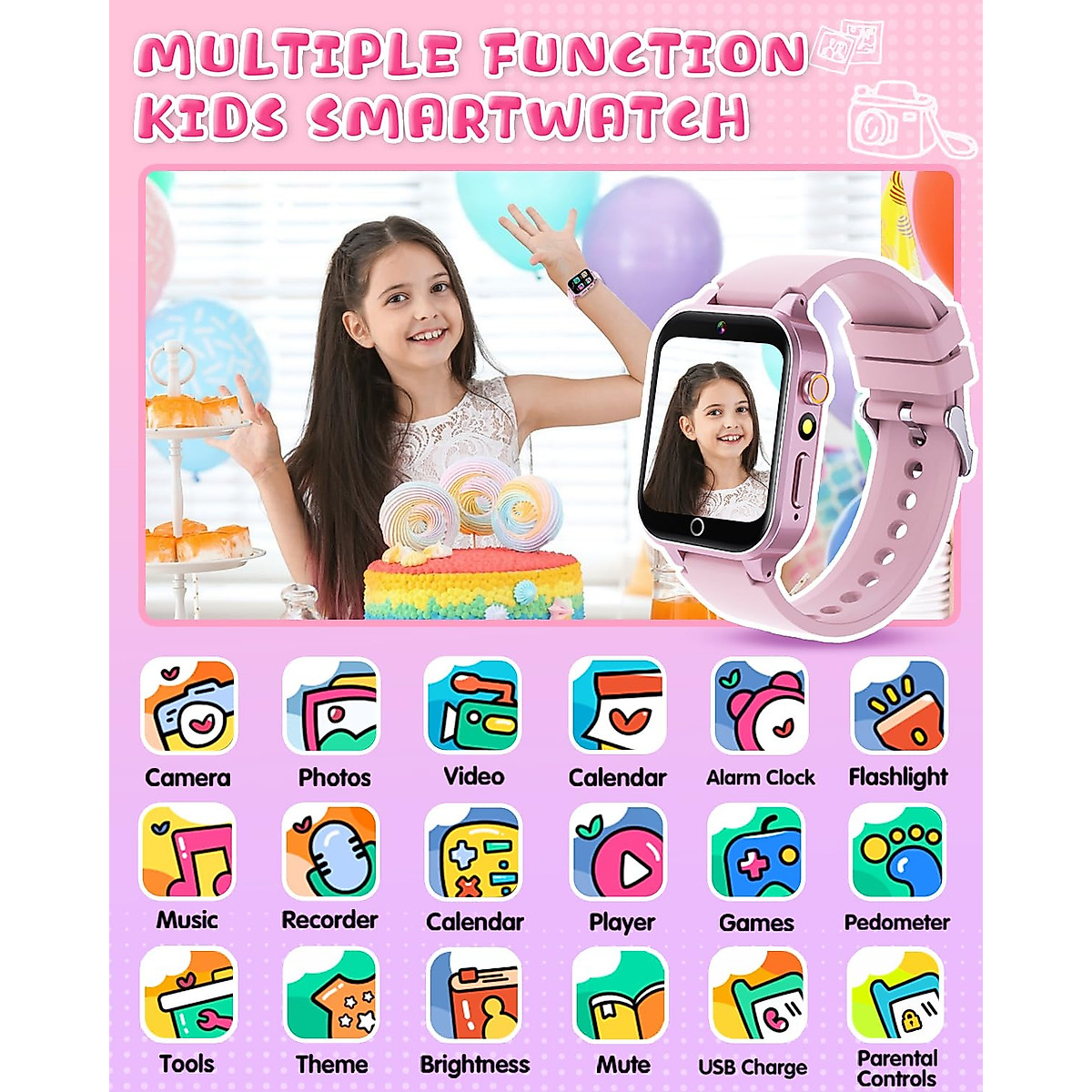 Dolwenqi Kids Smart Watches Gift for Girls 3-12 Year Old, 26 Puzzle Games Kids Watch with Habit Clock Music Player Torch Camera, HD Touchscreen Watches for Girls Gift Toys for Girls Ages 5 6 7 8 9 10