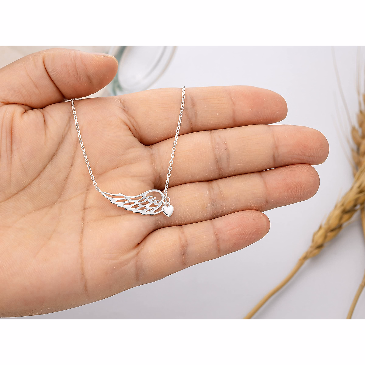 RareLove Memorial Gifts for Loss of Brother,925 Sterling Silver Angel Wing Heart Pendant Necklace,In Loving Memory of Brother Bereavement Gifts,Condolence Gift