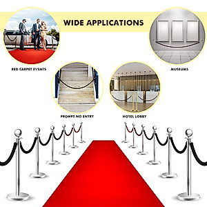 6 Pack Velvet Stanchion Rope, 5 Feet Crowd Control Stanchion Ropes Safety Barrier with Gold Plated Hook for Carpet Events Movie Theaters Grand Openings Hotels Party (Black,6 Pcs)
