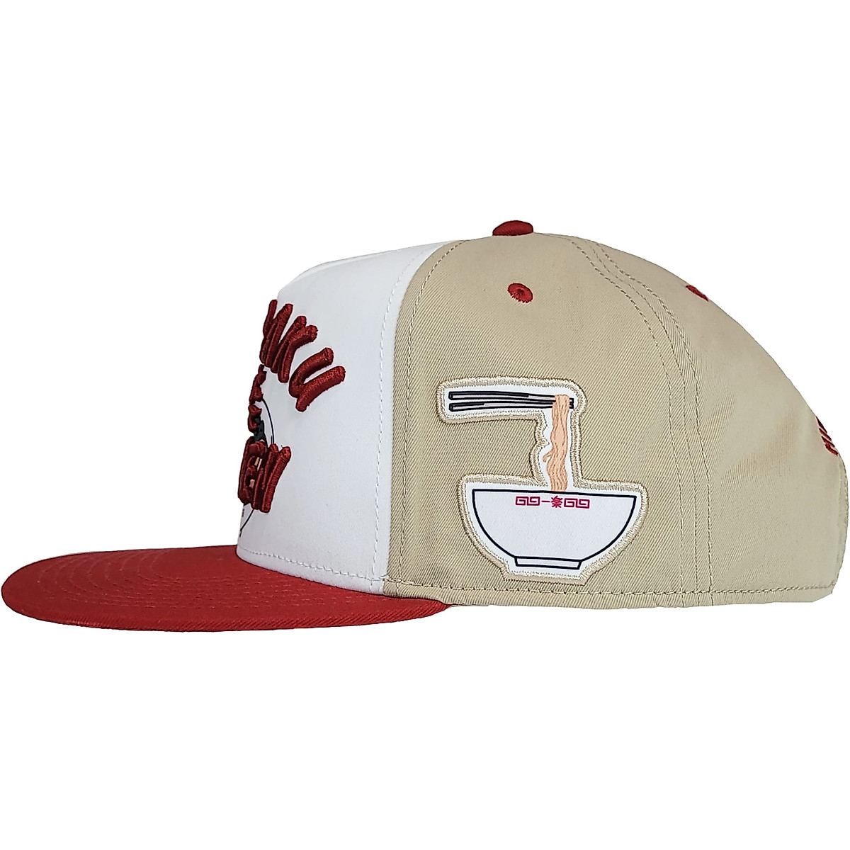 Naruto Shippuden Ichiraku Ramen Icon Hiden Leaf Village 5 Panel Structured Adjustable Adult Unisex Red and White Flat Bill Snapback Hat