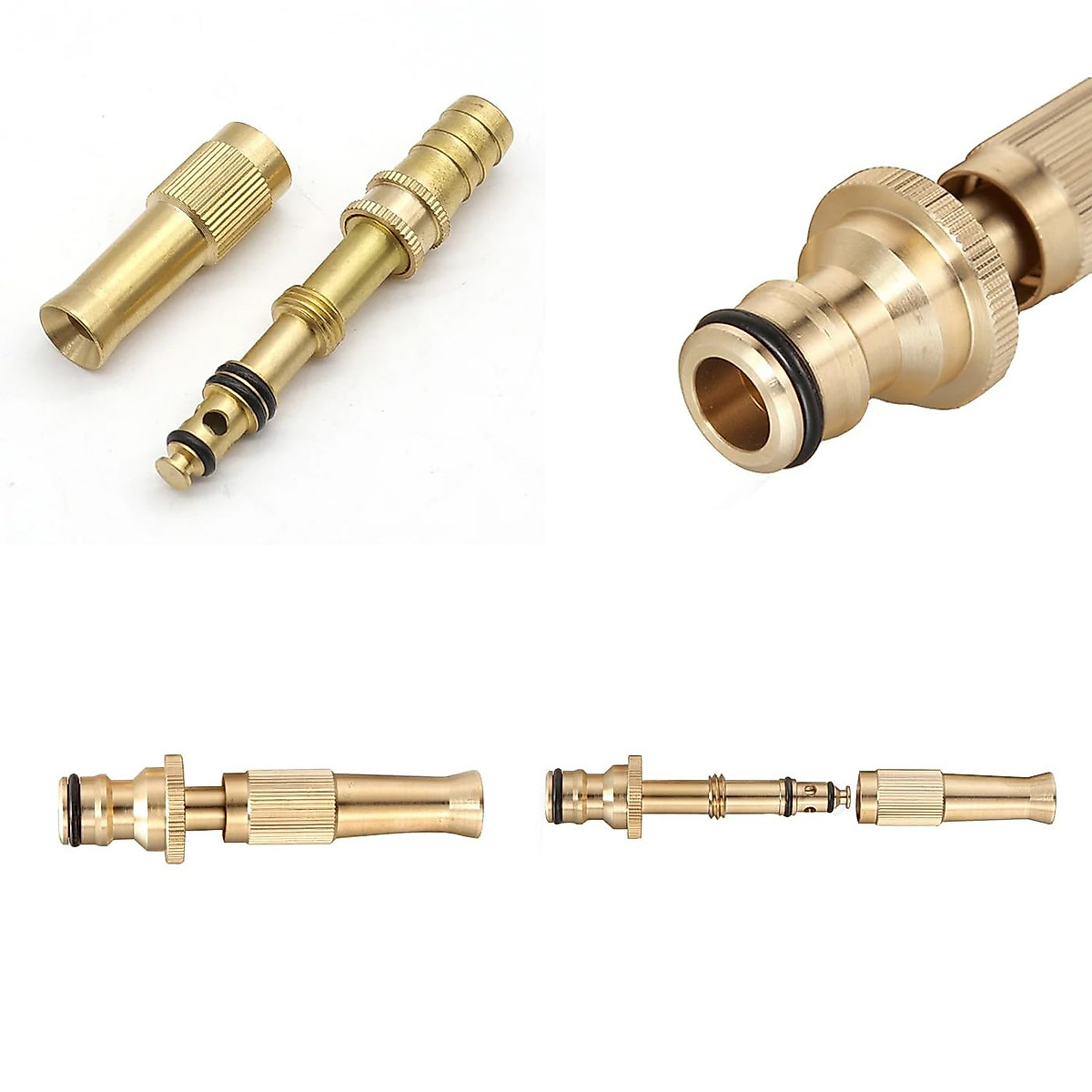 RecDec 2 Pack High Pressure Hose Nozzle Brass Adjustable Twist Spray Sprinkler Heavy Duty Quick Connect Jet Sweeper Spout for Water Gun Tap Spigot Garden Hose Connector Fittings Pipe