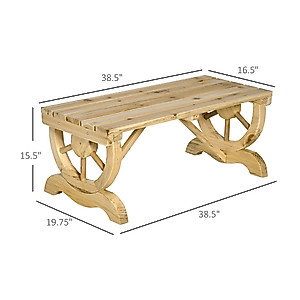 Outsunny 2-Person Wooden Garden Bench, Outdoor Wagon Wheel Porch Bench for Backyard Garden, Support 550 LBS, Rustic Country Style Patio Furniture, Brown