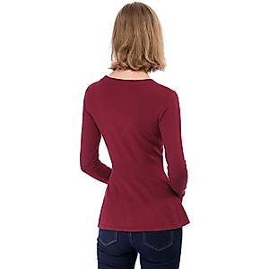 Allegra K Women's Peplum Sweater Ribbed V Neck Long Sleeve Knit Peplum Tops Small Burgundy