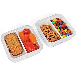 carrotez 2 Compartment Snack Containers, Portion Control Container, Small Food Storage Containers, Small Snack containers with Airtight lids, BPA Free, Stackable, Reusable, 2 PACK