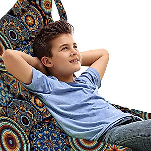 Lunarable Mosaic Lounger Chair Bag, Old Fashioned Renaissance Motifs Circular Geometric Fractal Vintage Design Tile, High Capacity Storage with Handle Container, Lounger Size, Multicolor