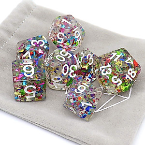 Haxtec DND Dice Set 7PCS Polyhedral D&D Dice for Roleplaying Dice Games as Dungeons and Dragons (Confetti White)