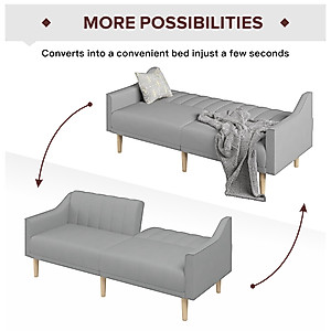 ZeeFu Convertible Futon Sofa Bed,74" Modern Grey Velvet Convertible Folding Sleeper Sofa Bed with Adjustable Backrest,Upholstered Reclining Futon Sofa Couch for Living Room Bedroom Office Apartments