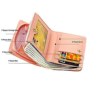 Girls Women Faux Leather Small Wallet Cute Cat Pattern Clutch Purse Coin Holder Card Organizer,Bifold (Blue)