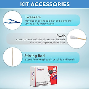 AmScope Microscope Slide Preparation Kit Including Slides, Stains