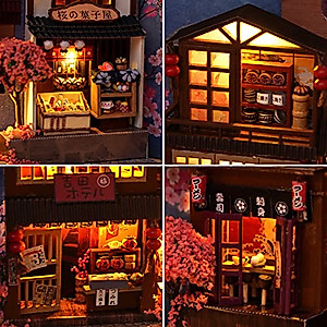 DIY Book Nook Kit, 3D Wooden Puzzle Booknook, Decorative Bookend, Bookshelf Insert Decor Alley with Furniture and LED Light for Birthday Home Desk Décor (Cherry Blossom Alley)