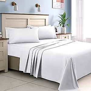 HOMEIDEAS Queen Size Bed Sheets - 6 Piece Set (White) - Extra Soft Brushed Microfiber 1800 Bedding Sheets, Deep Pocket, Wrinkle & Fade Free