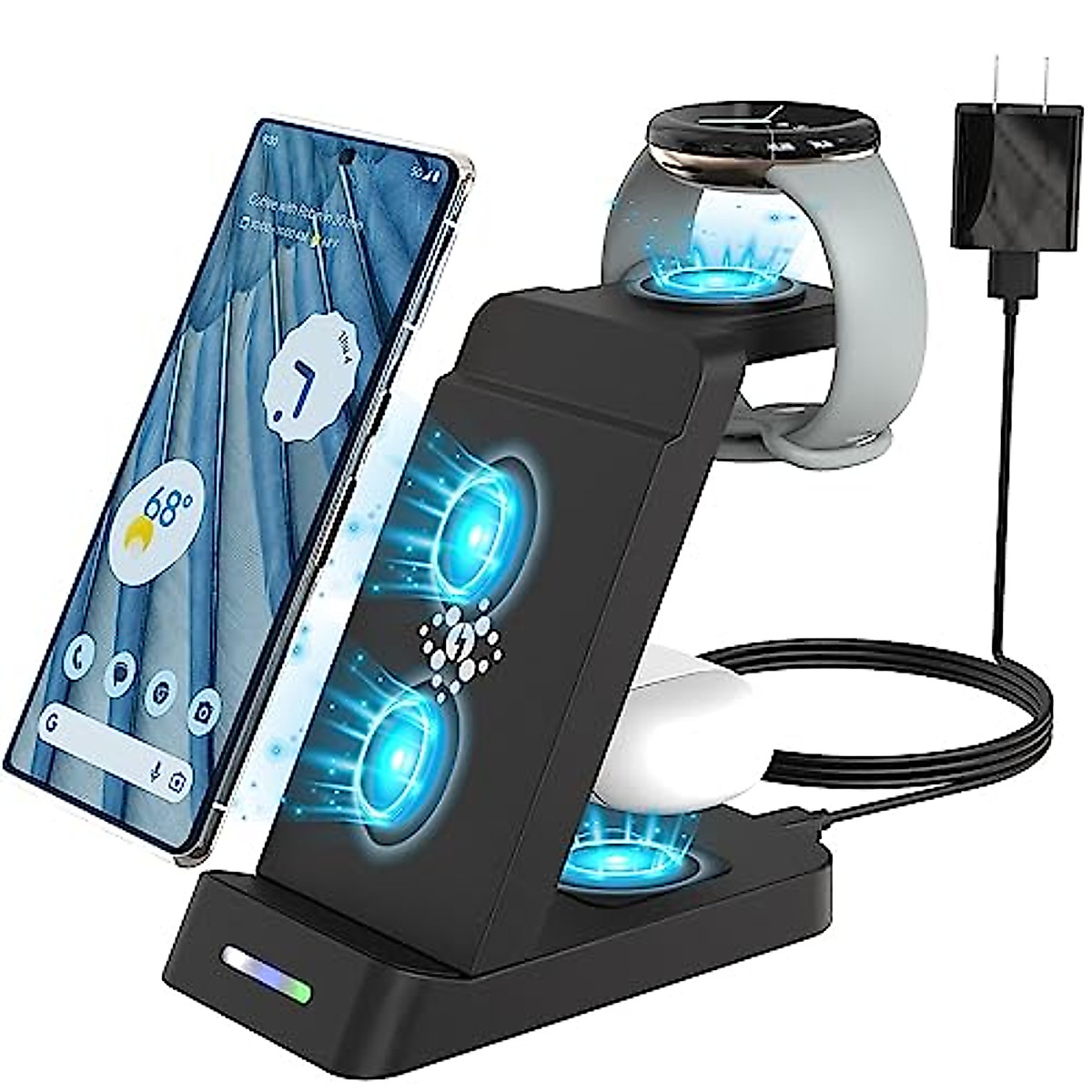 EloBeth 3 in 1 Wireless Charging Station for Google Pixel Watch Charger, Wireless Charger for Google Pixel 7 Pro / 7a /7/Fold/6/6 Pro/5/4/3/XL, Pixel Buds Pro, Samsung Galaxy/iPhone/Airpods
