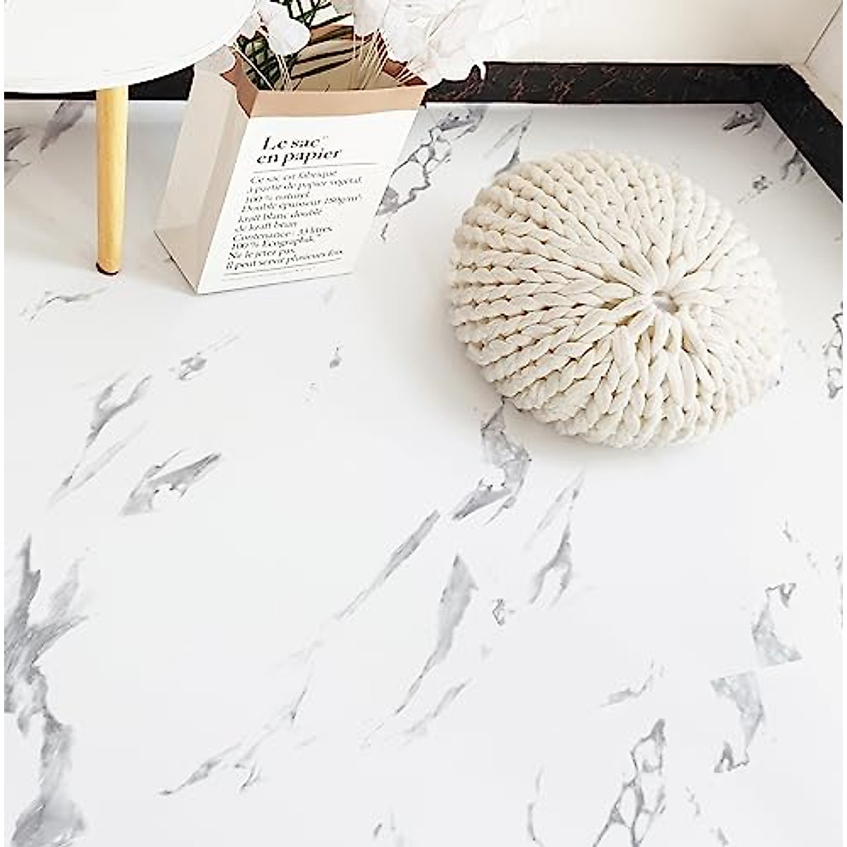 Marble Adhesive Vinyl Flooring Waterproof Peel and Stick Floor Tile Vinyl Flooring for Bathroom Self Adhesive Flooring for Kitchen Bedroom Marble Look 12x12 Inch (12 PCS)
