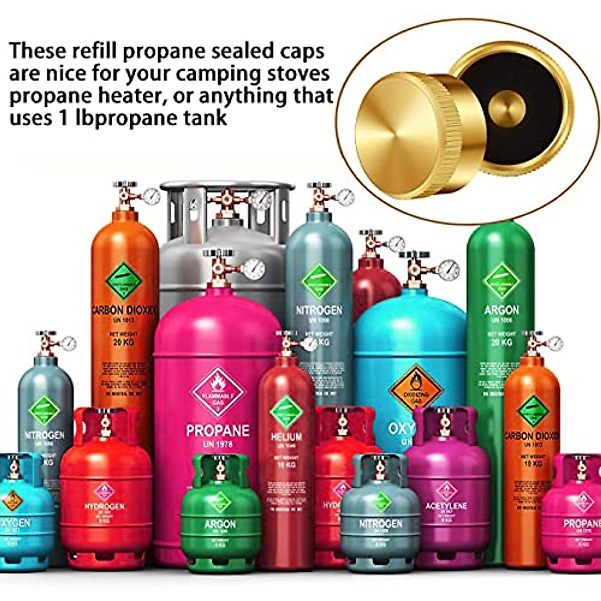 ANPTGHT 6pcs Refill Propane Bottle Cap Solid Brass 1lb Propane Tank Sealed Cap Universal All One Pound Cyliders Gas Tank Protect Caps for Camping Outdoor Cooking