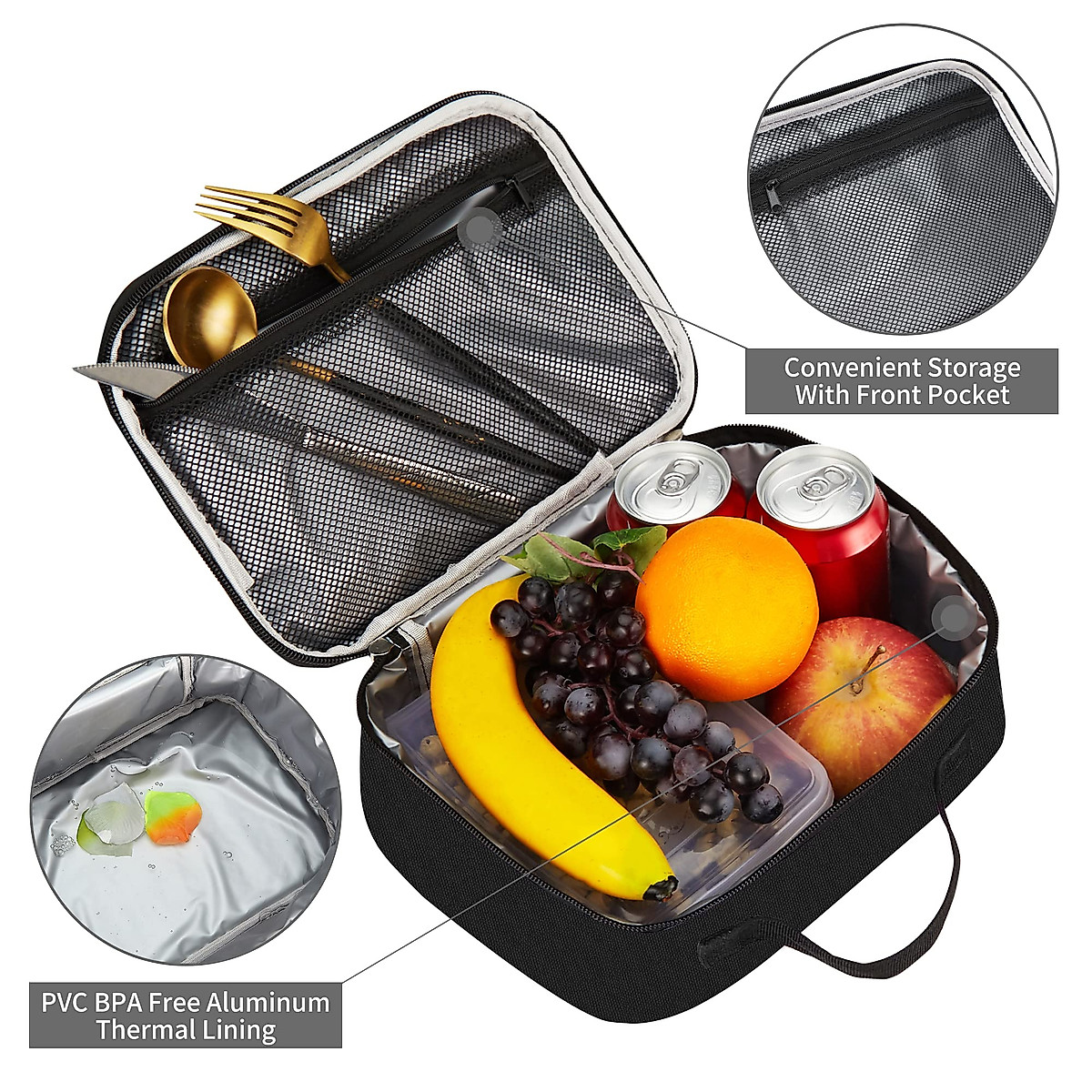 rickyh style Lunch Box with Padded Liner, Spacious Insulated Lunch Bag Durable Thermal Lunch Cooler Pack with Strap for Boys Girls Adults School Sports Beach Picnic Work Camp,2 Pocket (LBhei)