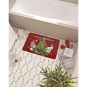 Merry Christmas Kitchen Mat Rug Set of 2 Gnome and Xmas Tree Red Background Runner Rug Anti-Fatigue Comfort Memory Foam Standing Mat Non-Slip Floor Door Mat for Bathroom Bedroom 18x30in+18x60in