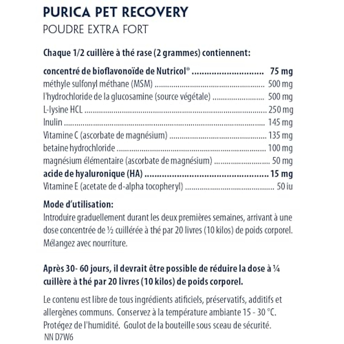 PURICA Recovery SA Powder 350g - Advanced Support for Joints, Comfort & Mobility in Dogs & Cats - Natural & Safe Supplement