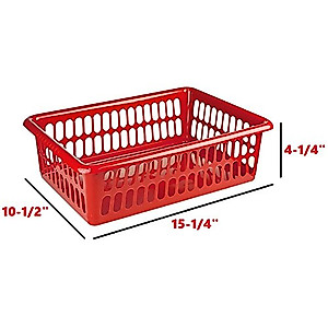 Zilpoo 6 Pack - Plastic Colored Storage Baskets, Paper, Office Supplies, Toys and Teacher Student Classroom Organization Bins, 15" x 10", Colorful