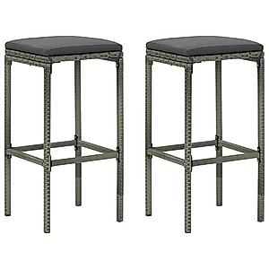 YUHI-HQYD 3 Piece Patio Bar Set with Cushions,Afternoon Tea Suit,Conversation Furniture,Balcony Bar,Perfect for Patio, Garden, Porch,Family Room,Sitting Area, Poly Rattan Gray