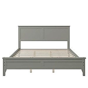 LZ LEISURE ZONE Modern Style Solid Wood Queen Size Platform Bed with Headboard/Footboard/Wood Bed Frame and Solid Wood Center Support Legs, No Box Spring Needed (Grey)