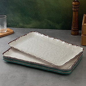 LEHAHA Farmhouse Large Serving Platters, 2 Piece Melamine Dinnerware Set, 17.5 x 10 Inches Vintage Serving Tray, Rectangle White Rustic Trays Set of 2