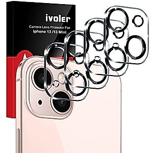 ivoler [4-pack] Camera Lens Protector for iPhone 13 6.1''/13 Mini 5.4'' Tempered Glass Screen Protector (Not for iPhone 13 Pro), HD Clear [Anti-Scratch] [Bubble Free] [Case Friendly],Black Circle
