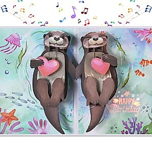 Otter Pop Up Birthday Card for Wife,Husband,Fiance, Funny Romantic Birthday Card for Her - 'Happy Birthday To My Otter Half‘ - Musical 3D Birthday Cards for Boyfriend or Girlfriend-Cute Animal Humor
