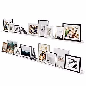Wallniture Denver White 84" Picture Ledge Shelf for Living Room Decor, Floating Shelves for Wall Decor, Long Shelf Set of 2 for Bedroom, Hallway