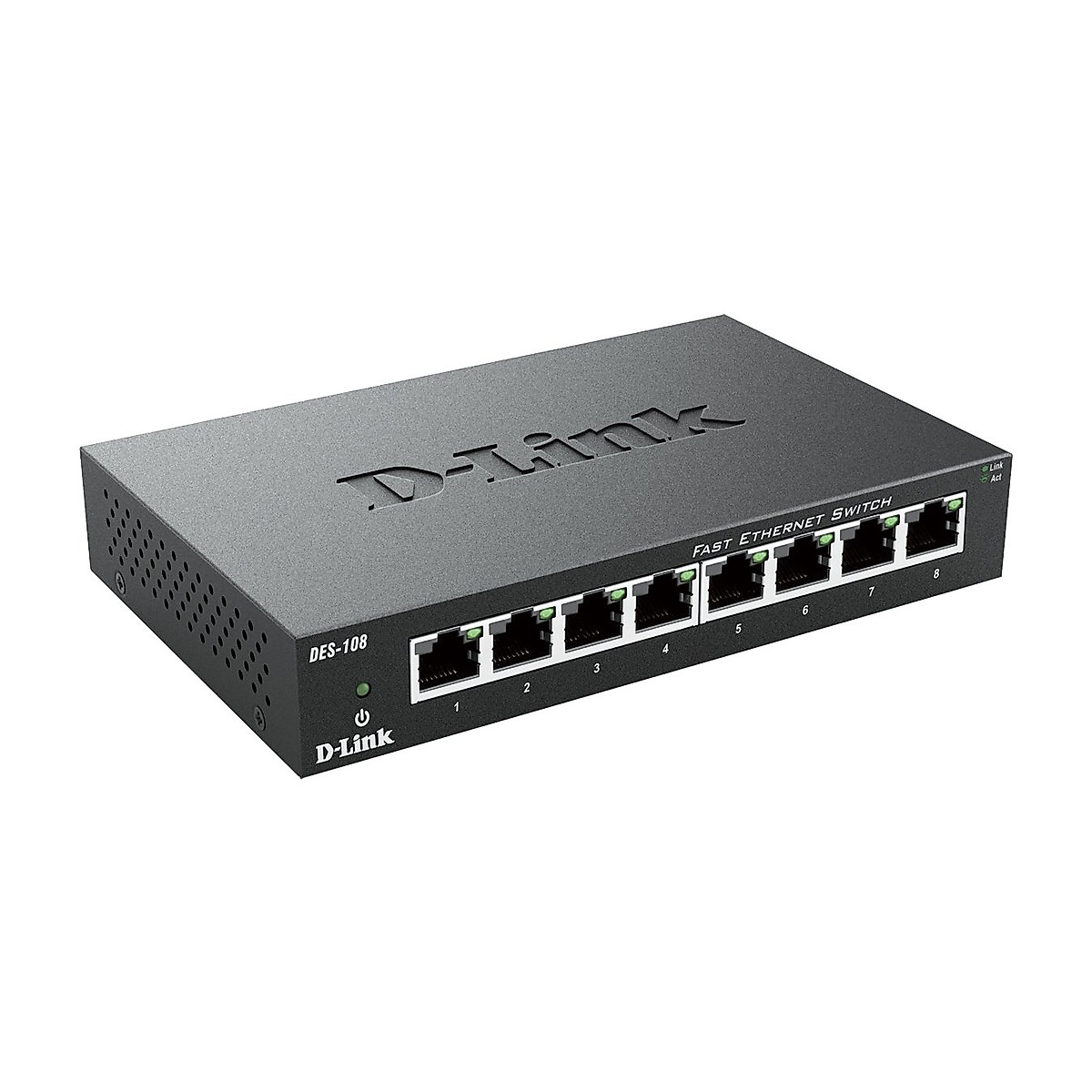 D-Link Fast Ethernet Switch, 8 Port Unmanaged Metal Fanless Desktop Network Internet (DES-108), Black