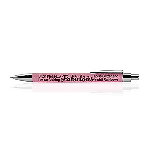 KATE POSH Bitch please I'm so fucking FABULOUS, I piss glitter and shit rainbows - Engraved Pink Leather Pen - Funny Gag Gift