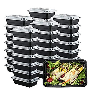 BENTOOOGO 50 Pack Plastic Meal Prep Containers, Reusable Disposable Food Storage Container with Lids 32oz, Lunch Bento Box, Food Prep Container,Takeout Deli Togo Containers