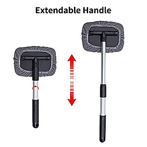 URlighting Windshield Cleaning Brush Tool - Car Window Cleaner with Extendable Handle Auto Car Glass Cleaner with 2 Washable and Reusable Pads(Gray)