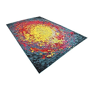 Unique Loom Estrella Collection Abstract, Gradient, Modern, Sunburst, Distressed Area Rug, 6 x 9 ft, Multi/Navy Blue