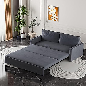 YUNLife&Home Pull Out Sleeper Sofa Bed,Convertible Futon Loveseat Sofá 3-in-1,Chaise Lounge Chair Velvet Upholstery 2-Seat Couch Reversible Folding Guest Daybed,USB Port,Queen Size,600lb Capacity